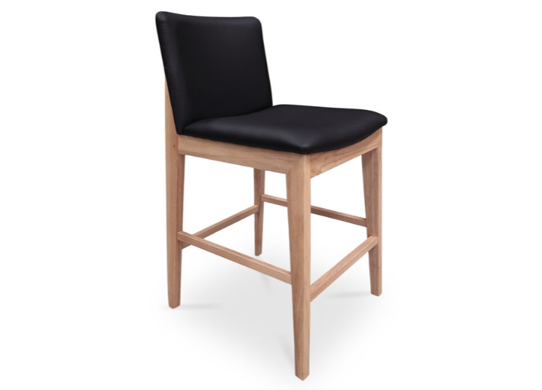 Bondi Leather Barstool - Messmate Timber w Black Leather Seat