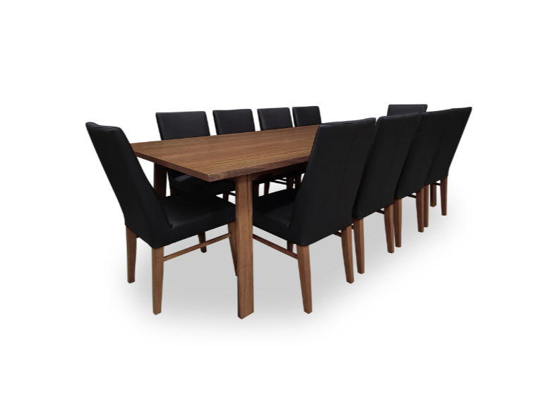 Marri Eucalypt Timber 2700 Dining Set with 10 Mid Back Contour MOCHA ...