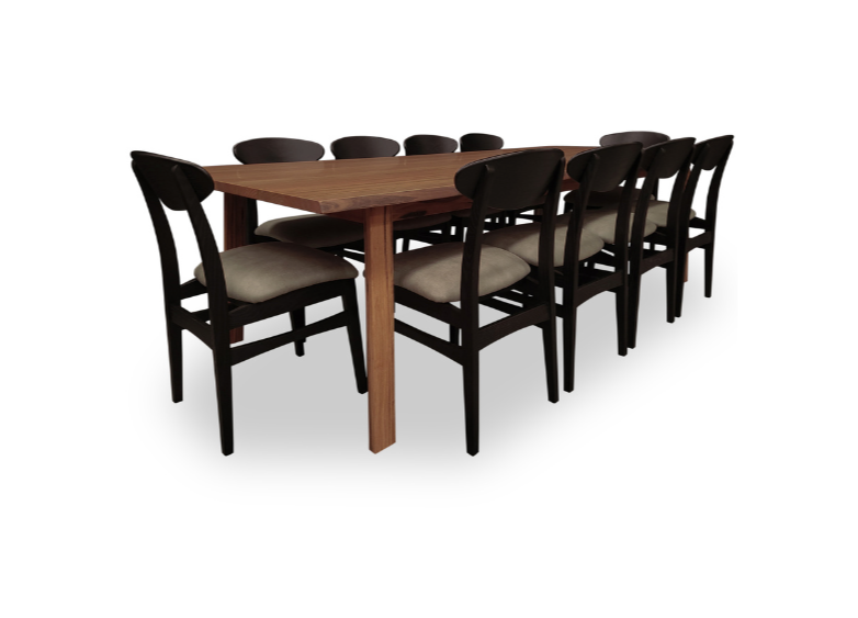 Marri Eucalypt Timber 2700 Dining Set with 10 Leo Black Frame Timber ...
